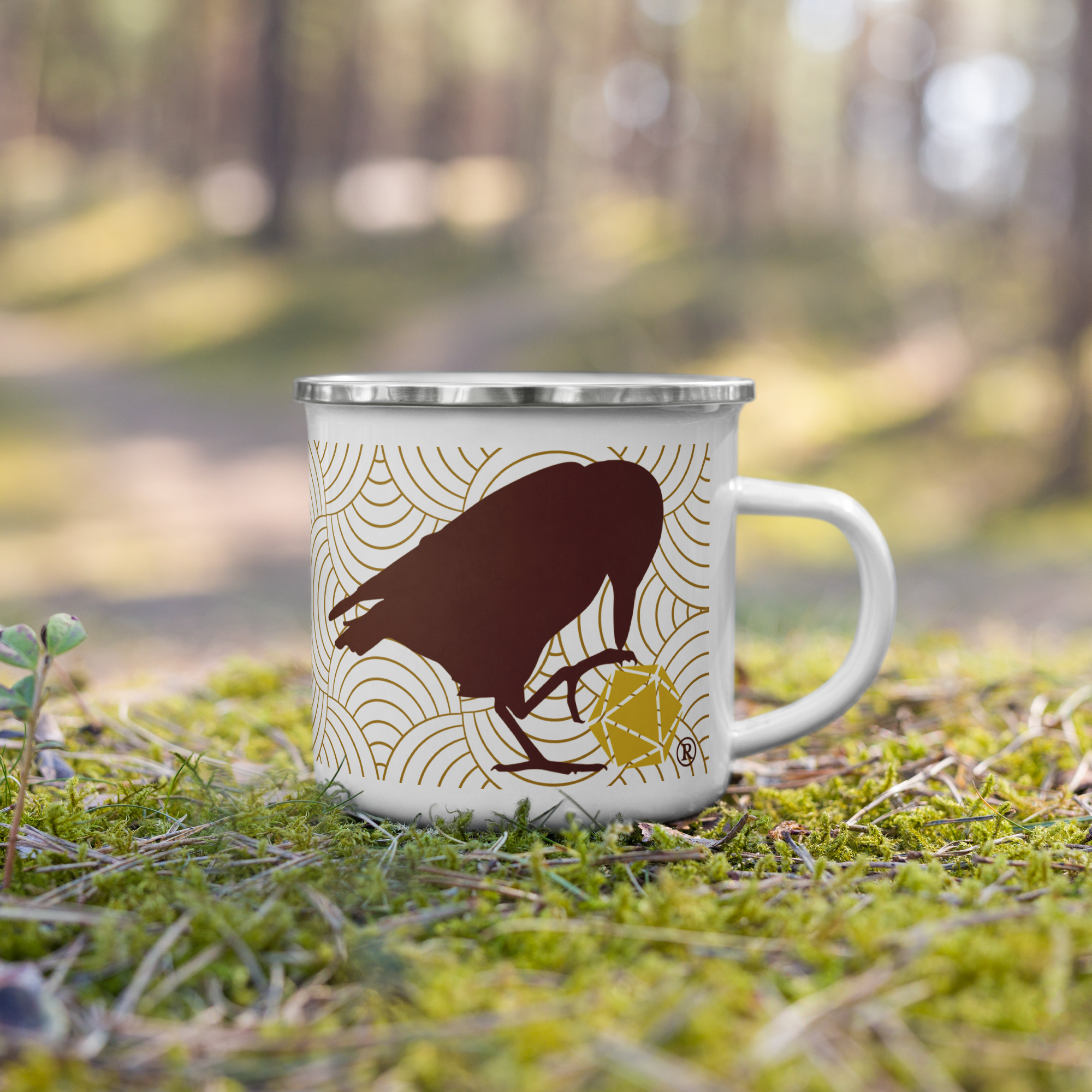 White Raven Art Deco Enamel Mug | The Rook & The Raven